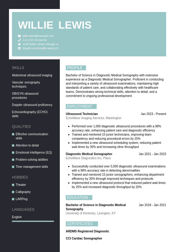 Ultrasound Tech Resume Example | Jobseeker