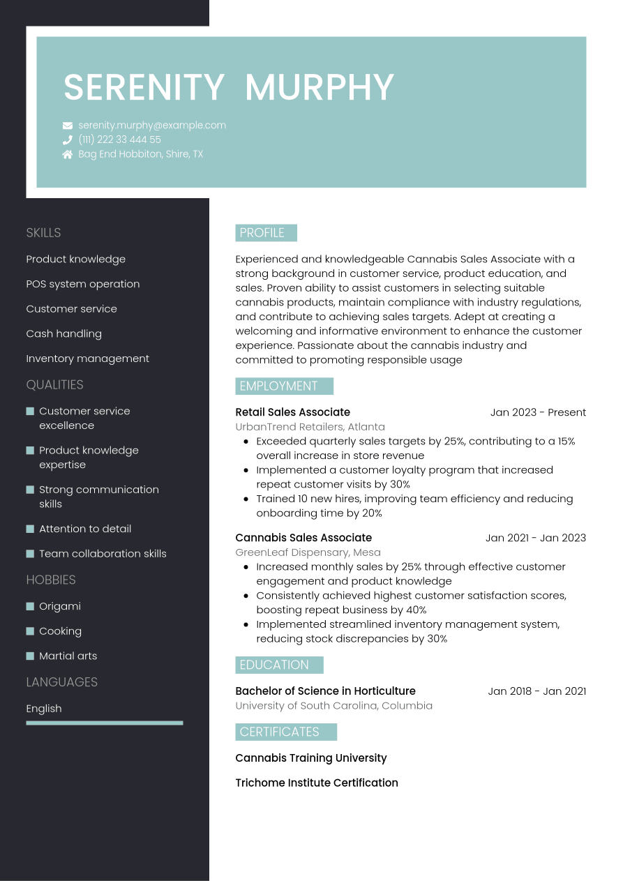 Budtender Resume Example | Jobseeker