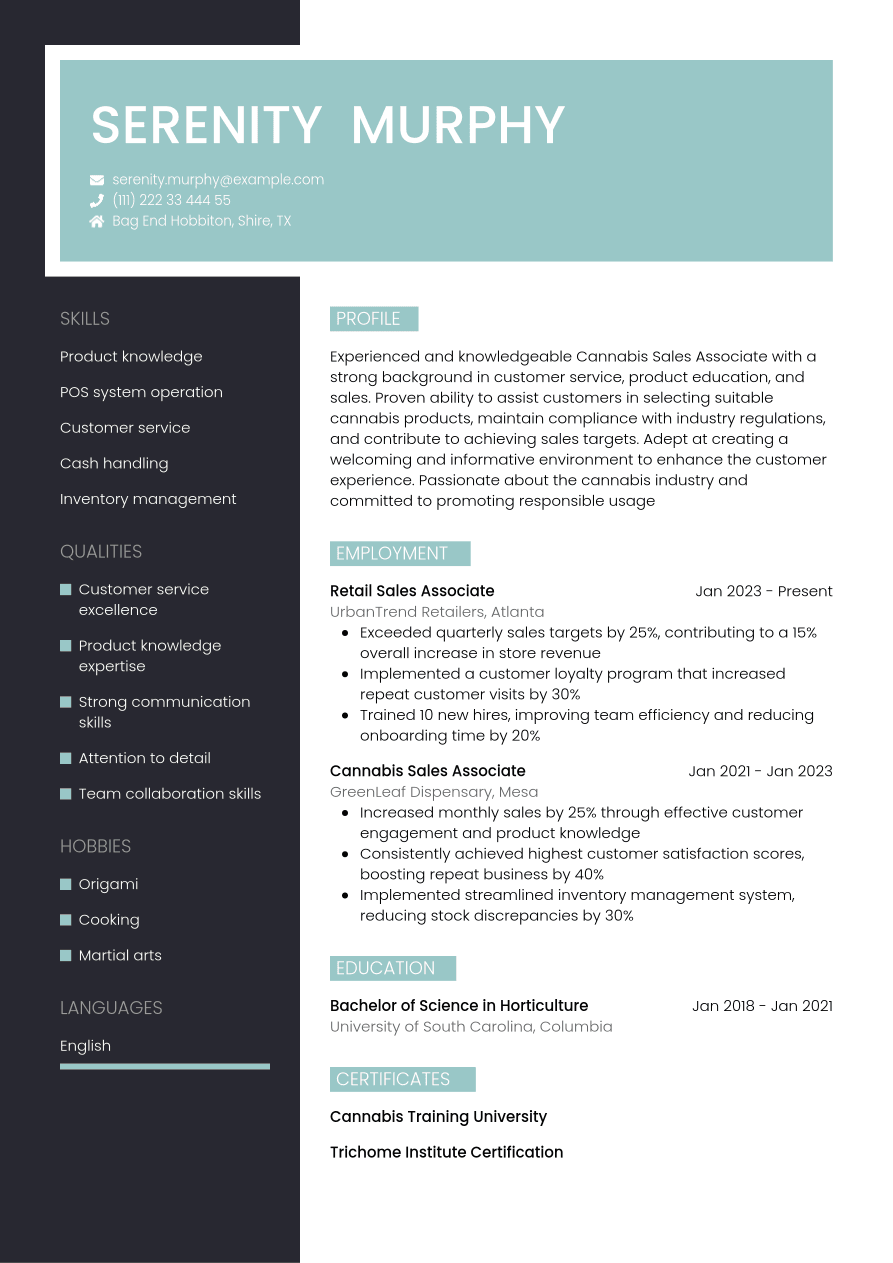 Budtender Resume Example | Jobseeker