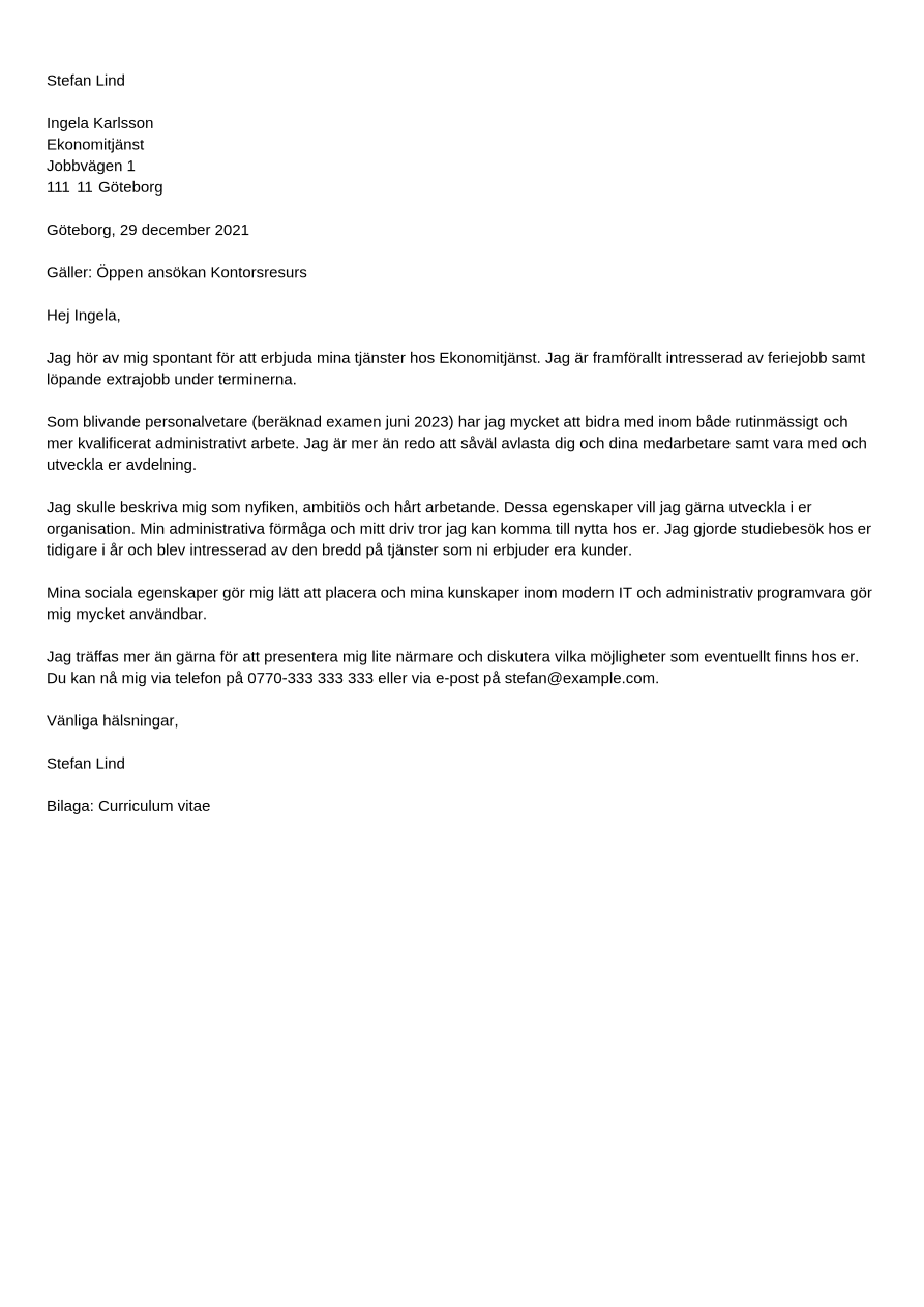 Student Personligt brev Exempel | Jobseeker