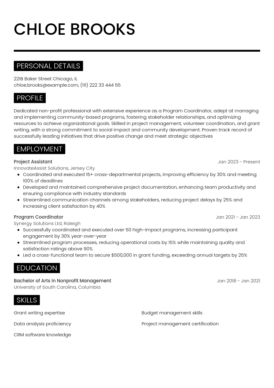 Non Profit Resume Example | Jobseeker