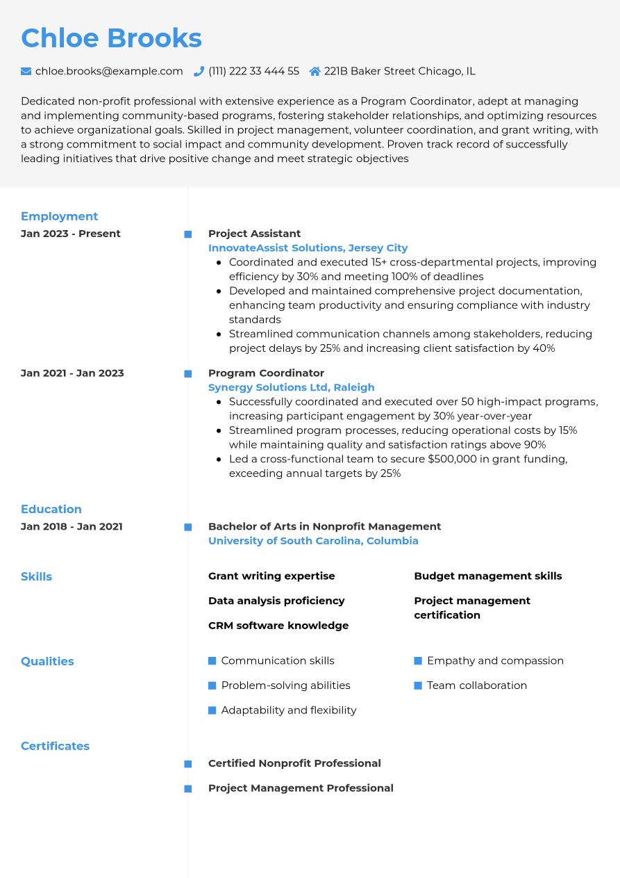Non Profit Resume Example | Jobseeker