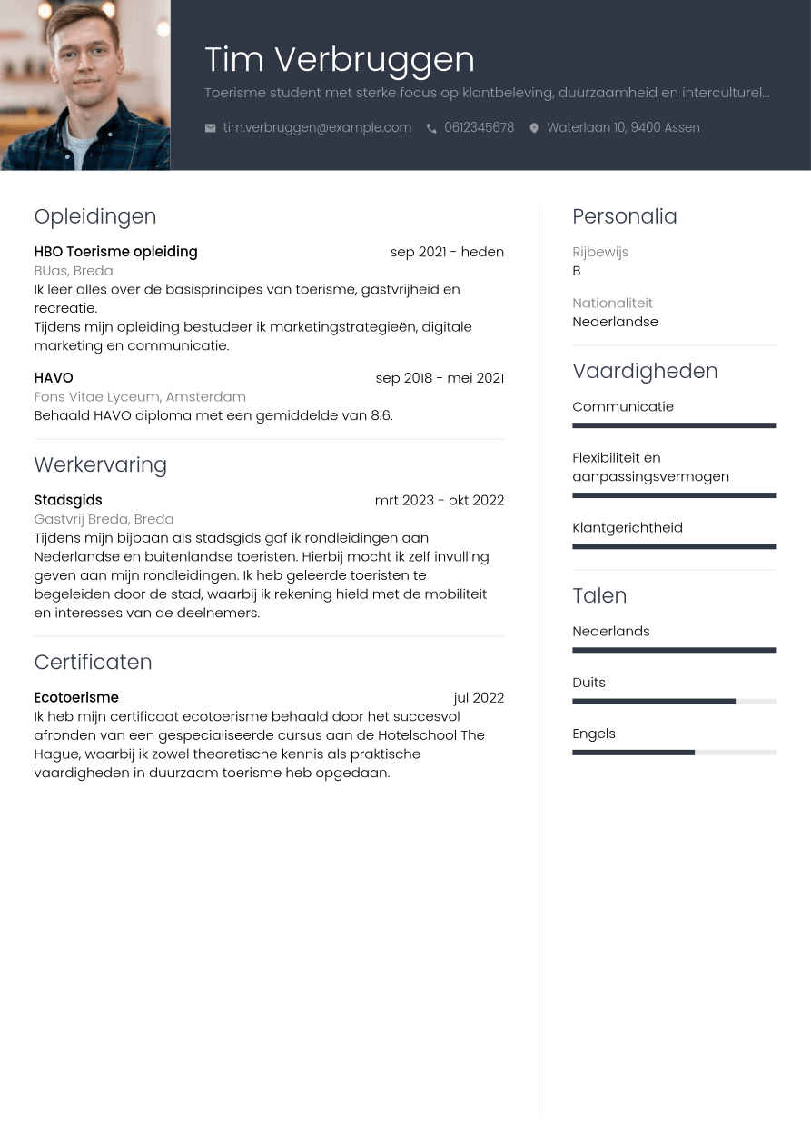 Student CV voorbeeld | Jobseeker