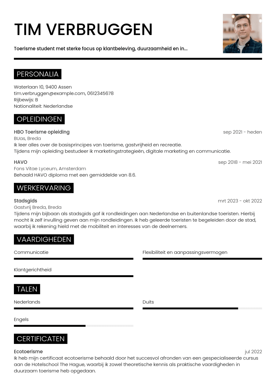 Student CV voorbeeld | Jobseeker