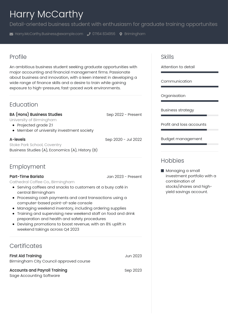Student CV Example | Jobseeker