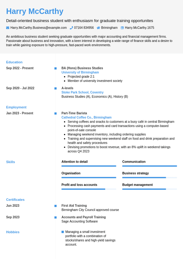 Student CV Example | Jobseeker