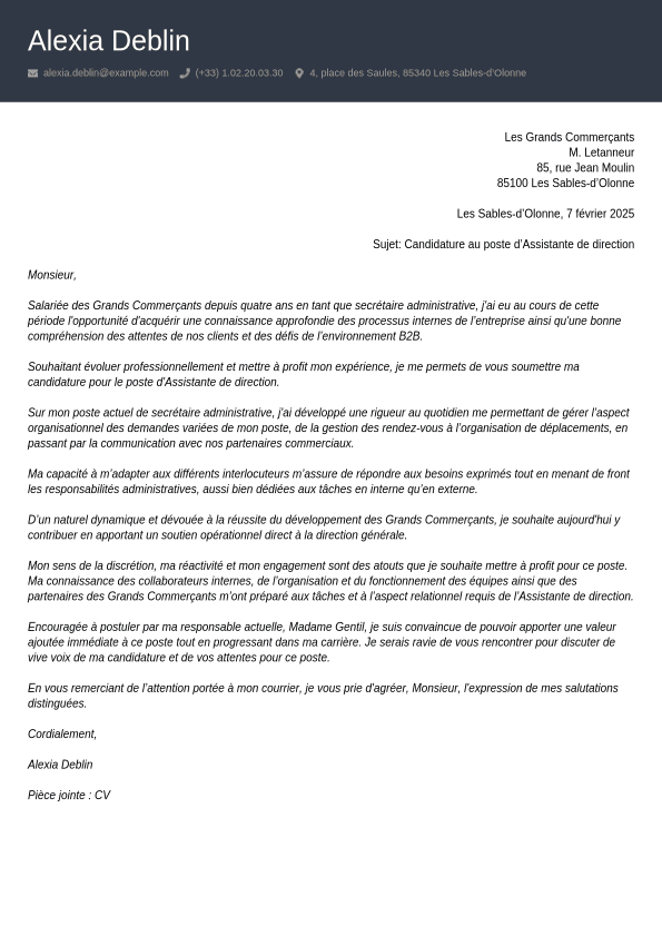 Lettre de motivation pour un poste en interne | Jobseeker