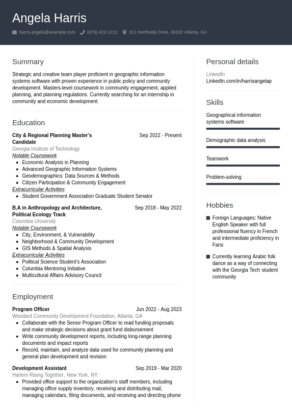 Internship Resume Example | Jobseeker