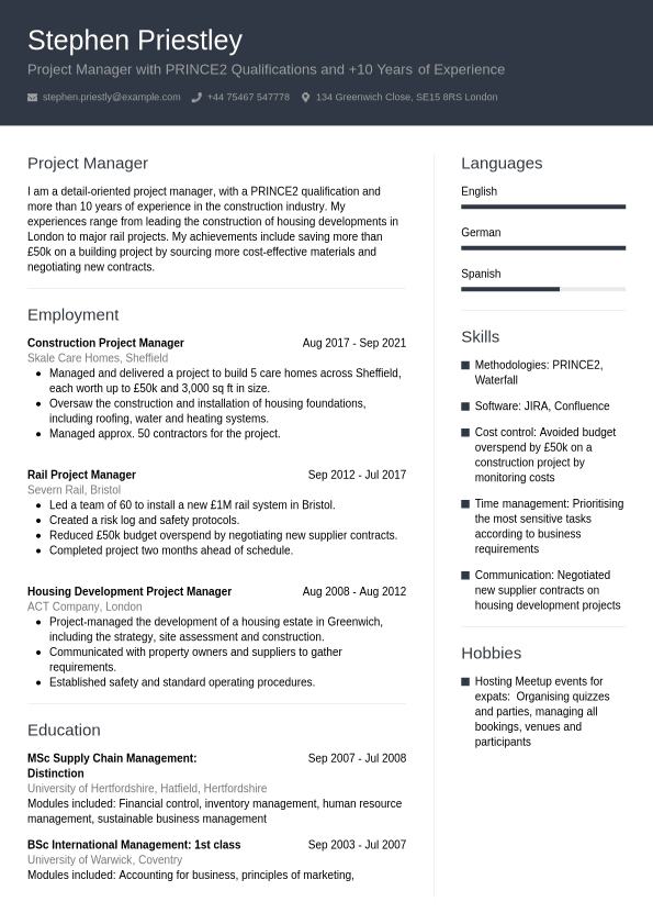 CV Example Project Manager | Jobseeker