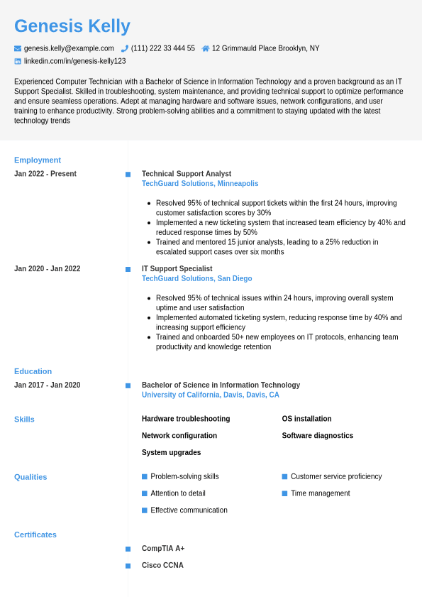 Computer Technician Resume Writing Guide & Tips | Jobseeker