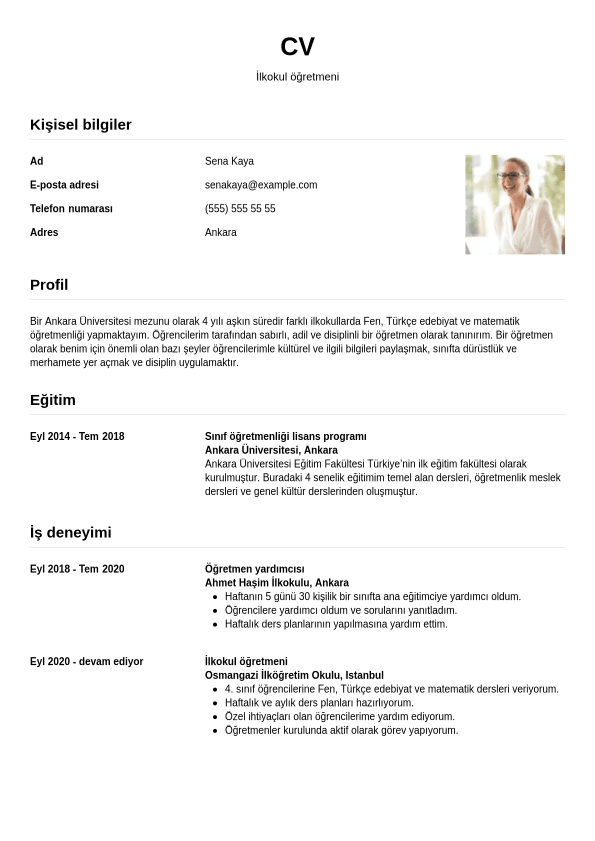 Sınıf öğretmeni CV örneği ve hazırlama rehberi | Jobseeker