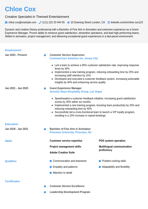 Disney Resume Example | Jobseeker