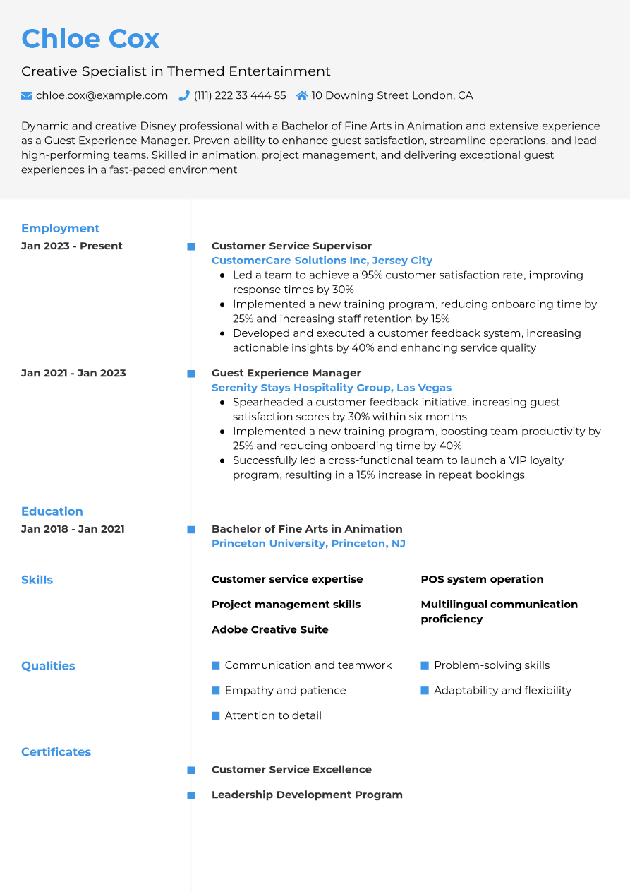 Disney Resume Example | Jobseeker
