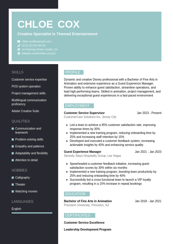 Disney Resume Example | Jobseeker