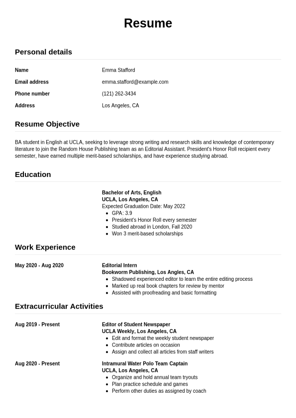 College Student Resume Example | Jobseeker