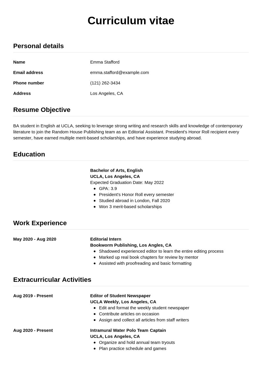 College Student Resume Example | Jobseeker