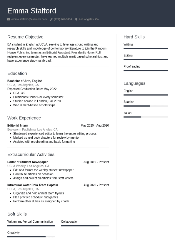 College Student Resume Example | Jobseeker