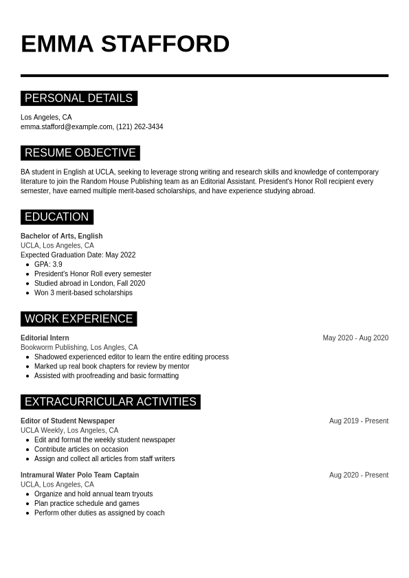 College Student Resume Example | Jobseeker