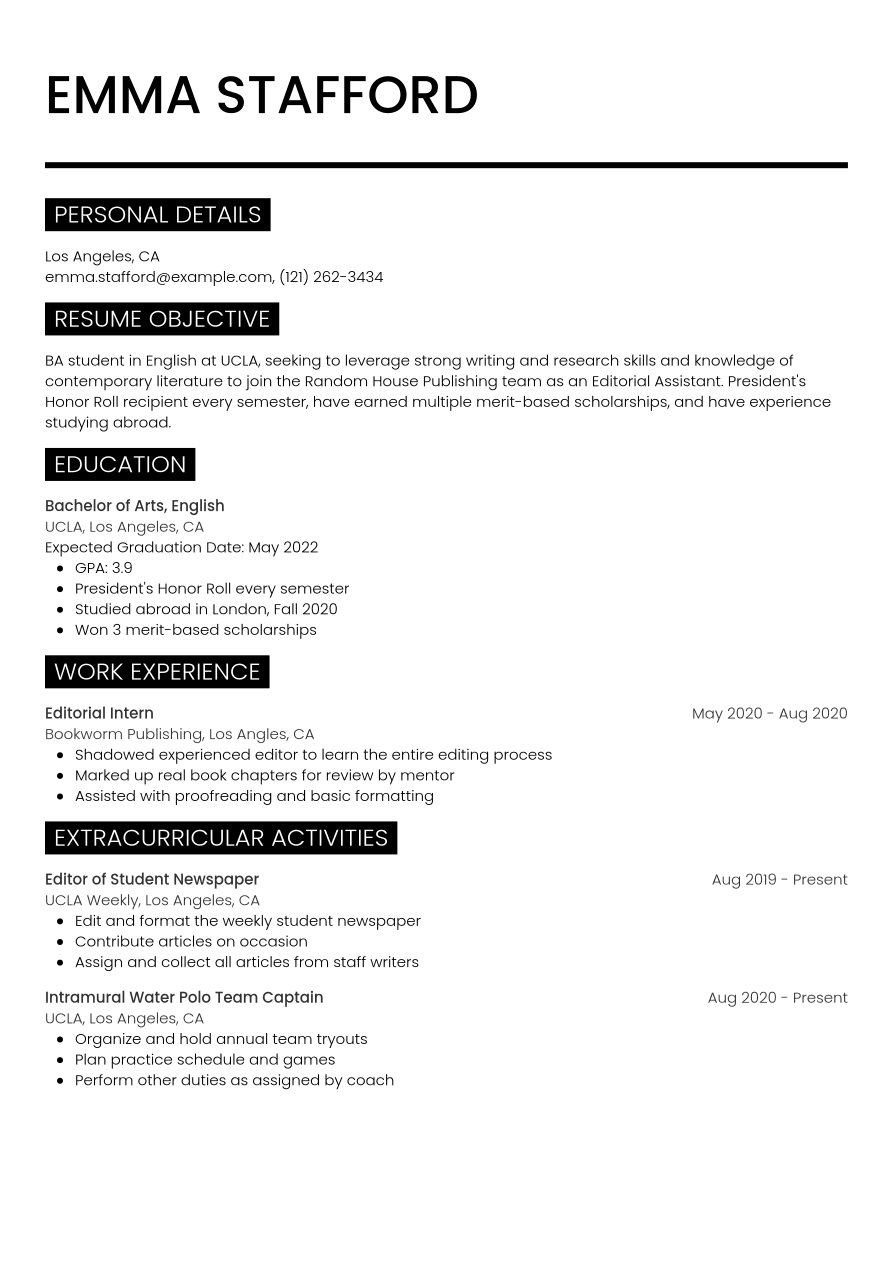 College Student Resume Example | Jobseeker