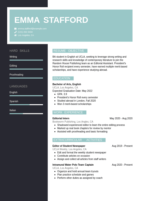 College Student Resume Example | Jobseeker