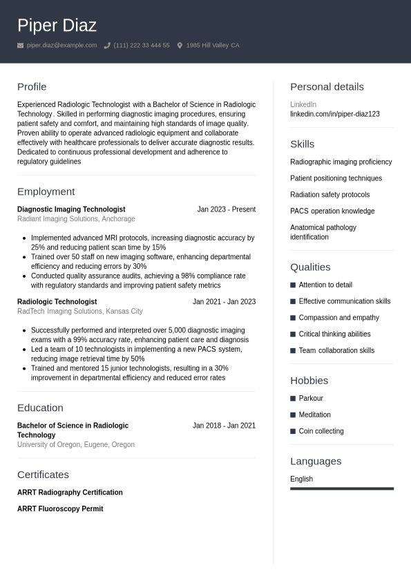 X-Ray Tech Resume Example | Jobseeker
