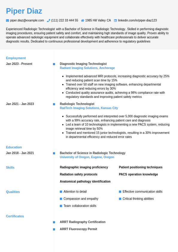 X-Ray Tech Resume Example | Jobseeker