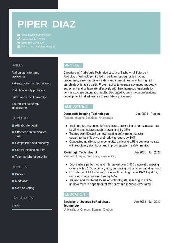 X-Ray Tech Resume Example | Jobseeker