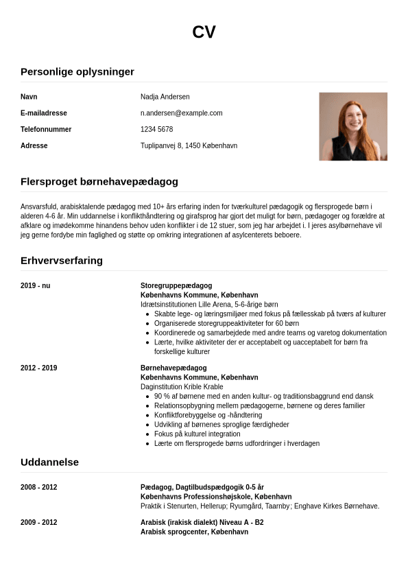 CV-eksempel pædagog | Jobseeker