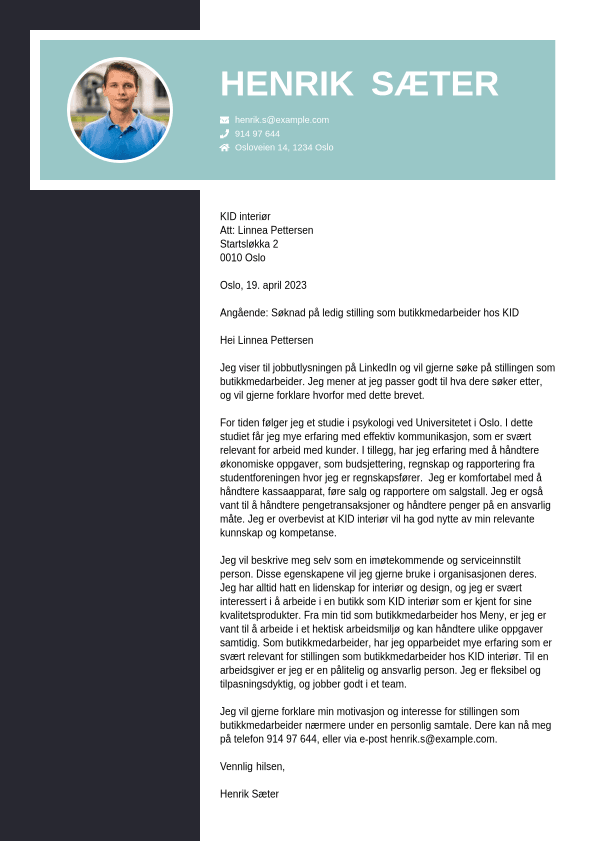Butikkmedarbeider jobbsøknad eksempel | Jobseeker