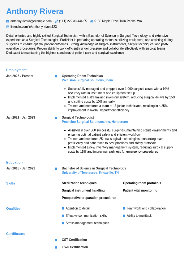 Surgical Tech Resume Writing Guide & Tips | Jobseeker