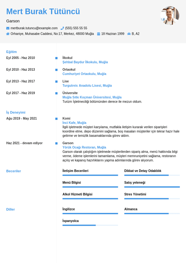 Garson CV Örnekleri | Jobseeker