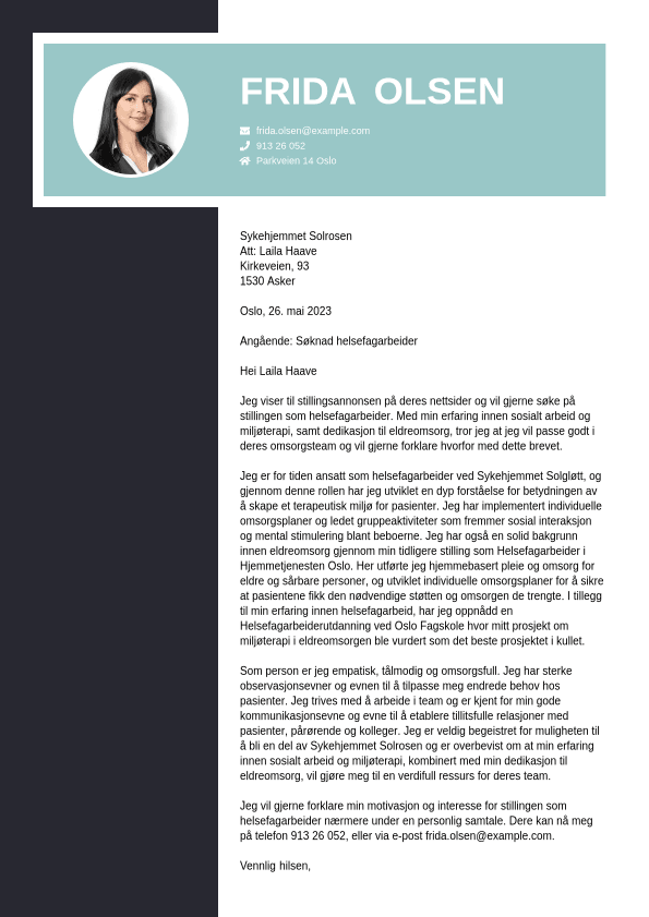 Helsefagarbeider Jobbsøknad eksempel | Jobseeker