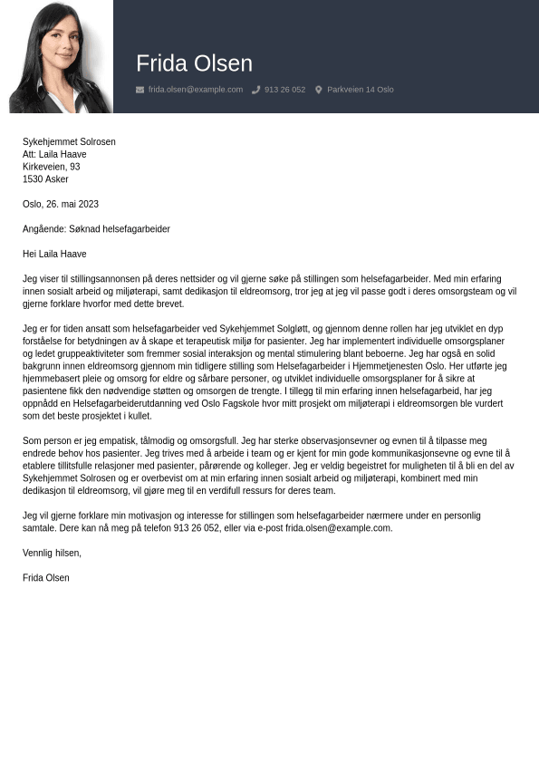 Helsefagarbeider Jobbsøknad eksempel | Jobseeker