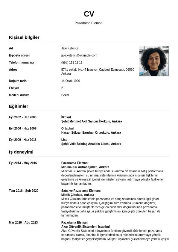 Lise CV Örneği | Jobseeker