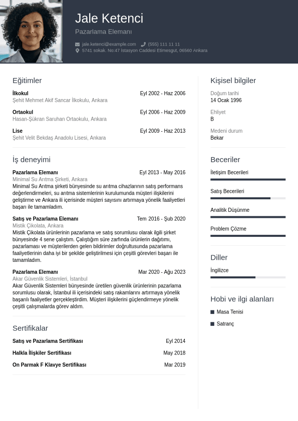 Lise CV Örneği | Jobseeker