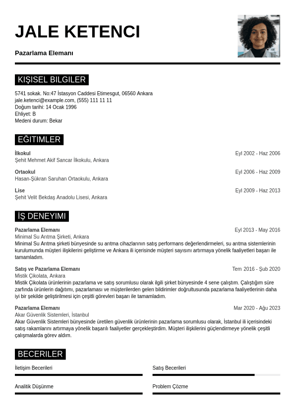 Lise CV Örneği | Jobseeker