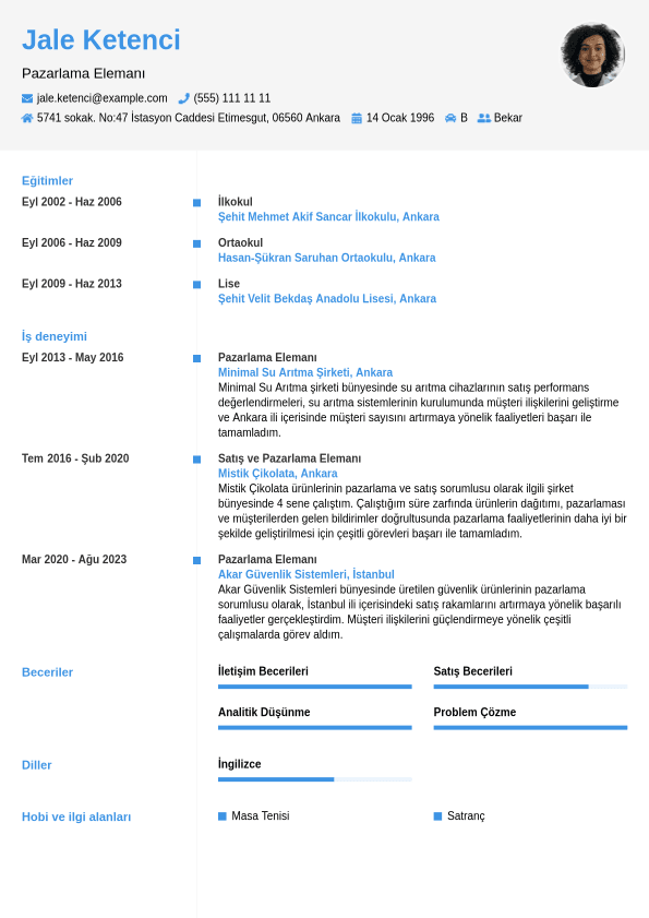 Lise CV Örneği | Jobseeker