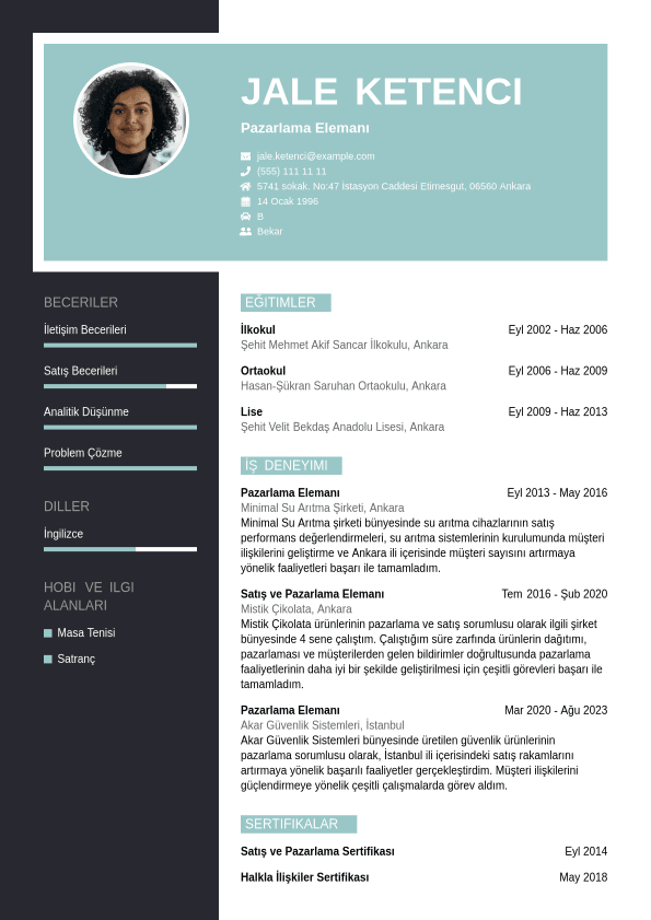 Lise CV Örneği | Jobseeker