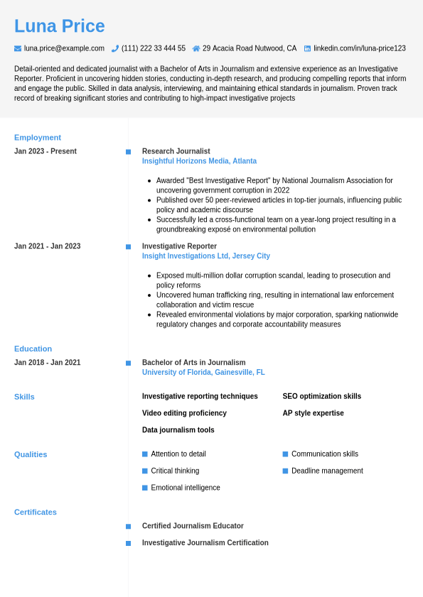 Journalist Resume Writing Guide & Tips | Jobseeker