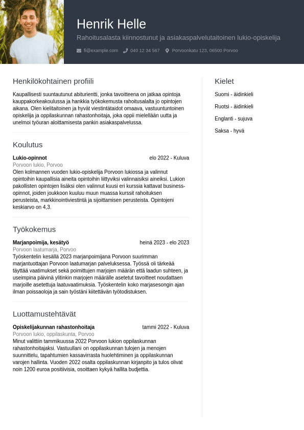 CV esimerkki opiskelija ja parhaat vinkit | Jobseeker