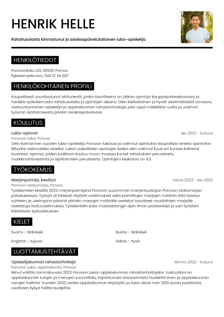 CV esimerkki opiskelija ja parhaat vinkit | Jobseeker