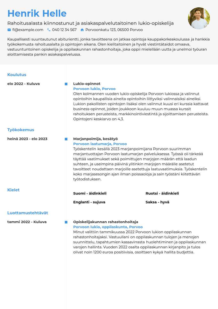 CV esimerkki opiskelija ja parhaat vinkit | Jobseeker