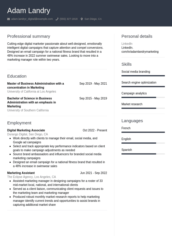 Marketing resume example | Jobseeker