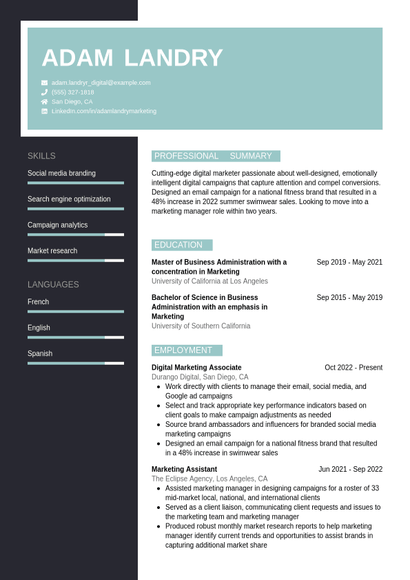 Marketing resume example | Jobseeker