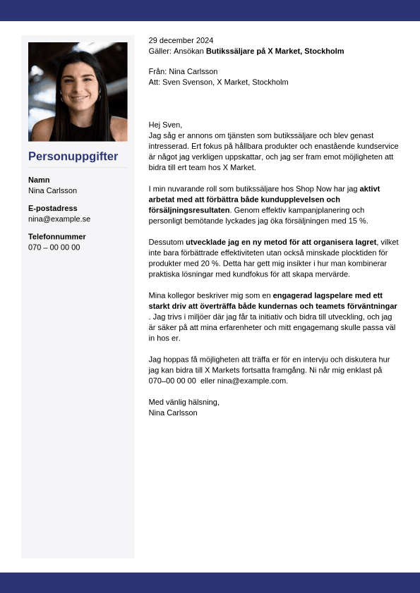 Exempel på personliga brev | Jobseeker