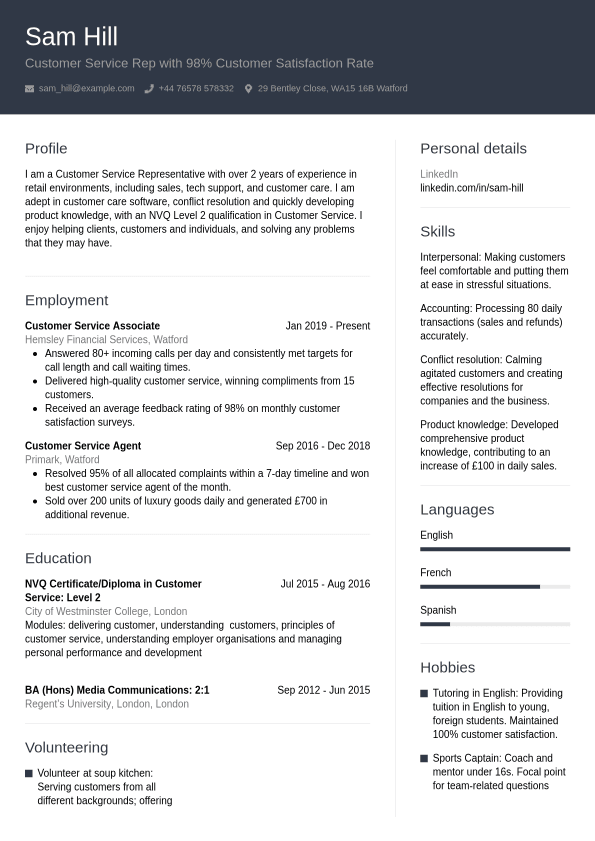 CV Example Customer Service | Jobseeker