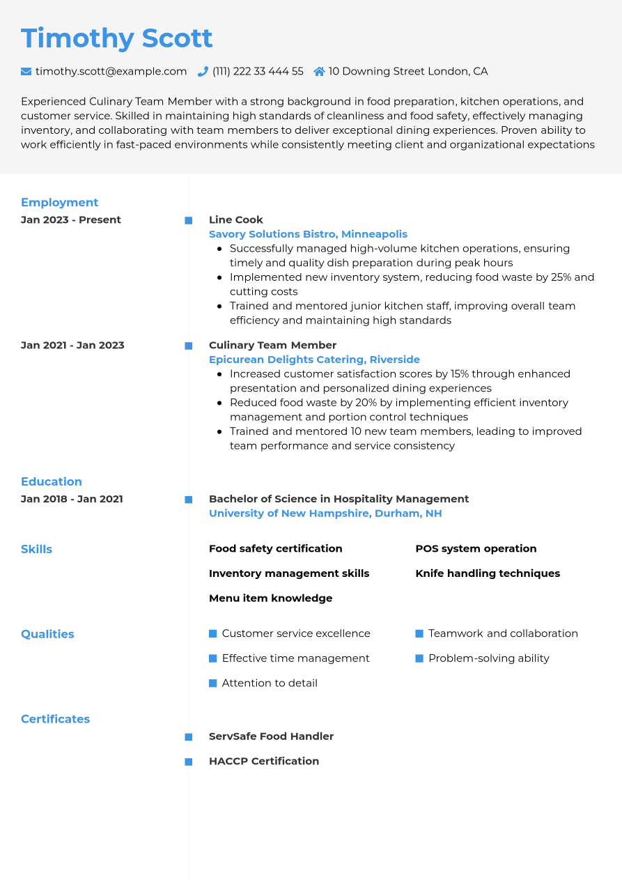 Food Service Resume Writing Guide & Tips | Jobseeker