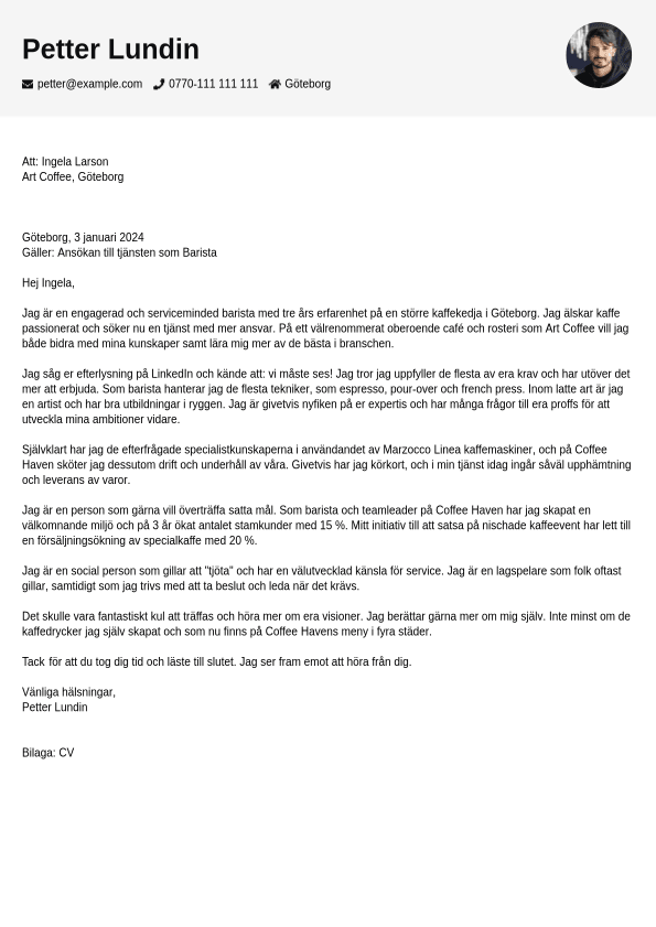 Chef Personligt brev Exempel | Jobseeker