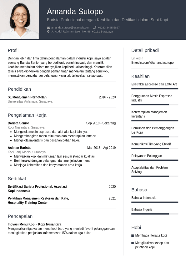 Contoh CV Barista | Jobseeker
