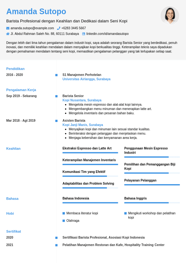 Contoh CV Barista | Jobseeker